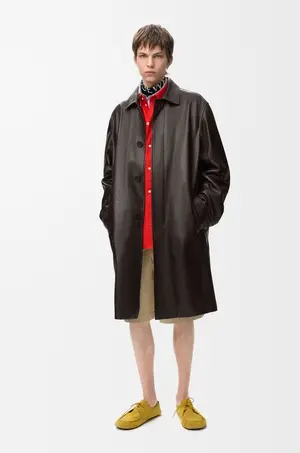 Loewe Coat In Deerskin - Dark Brown