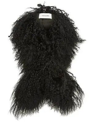 YVES SALOMON Long Pile Lamb Scarf - Black