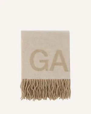 GANNI Fringed Wool Scarf - Beige