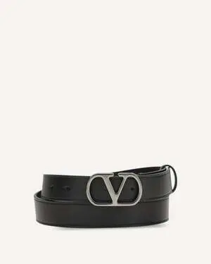Valentino Garavani Vlogo Signature Leather Belt - Black