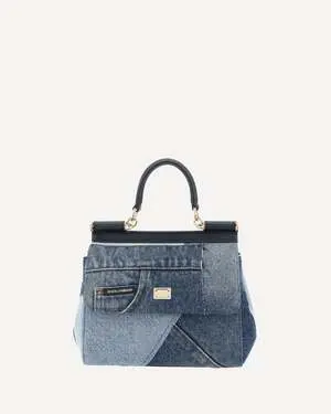 Dolce & Gabbana Small Sicily Denim And Calf Leather Handbag - Blue