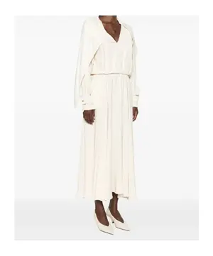 Alberta Ferretti Cape-effect V-neck Dress