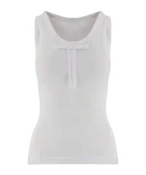 ALAINPAUL Ribbed Stretch Bow Vest - White