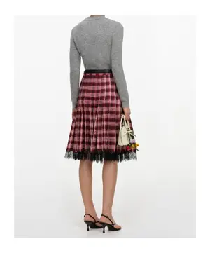 SELF-PORTRAIT Burgundy Check Chiffon Midi Skirt