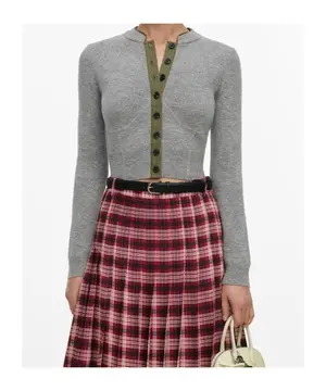SELF-PORTRAIT Burgundy Check Chiffon Midi Skirt