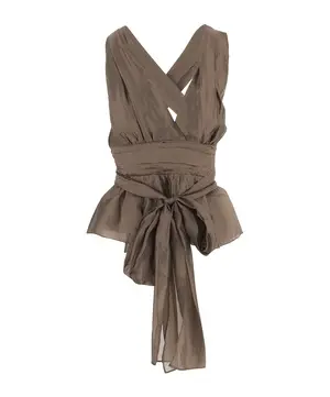 THE GARMENT Bow-detail Peplum Top - Khaki