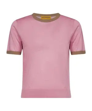 Guest In Residence Contrast Trim Knitted Top - Pink/camel