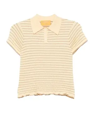 Guest In Residence Smocked Striped Polo Shirt - Butter / Camel