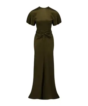 Victoria Beckham Short-sleeved Pleated Dress - Marshgreen