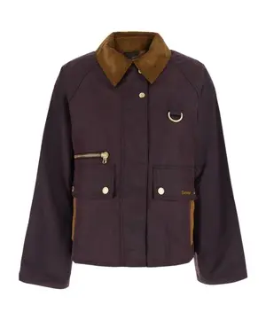 Barbour Corduroy Collar Cropped Waxed Field Jacket - Black