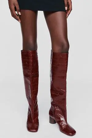 Maeve Leather Tall Straight Boots - Red