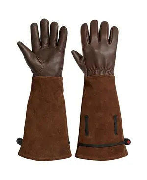 XDOVET Long Elbow Leather Gardening Gloves - Brown