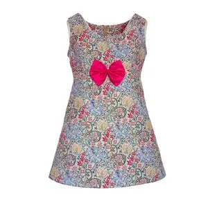COUTURE TO YOUR DOOR Mini Mod Tapestry Dress With Silk Bow - Grey/pink