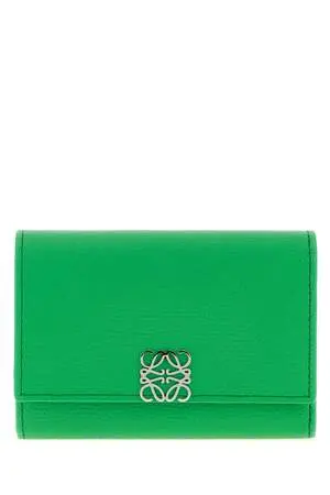 Loewe Grass Leather Small Anagram Wallet - Green