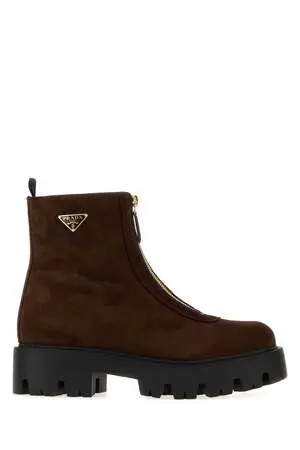 Prada Suede Ankle Boots - Brown