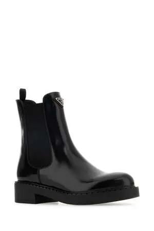 Prada Leather Ankle Boots - Black