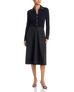 T Tahari Mixed Media Midi Dress - Black