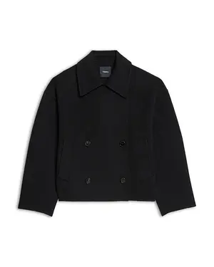Theory Wool Blend Double Breasted Coat - Black