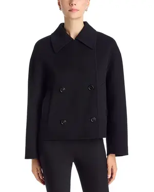 Theory Wool Blend Double Breasted Coat - Black