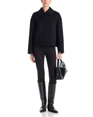 Theory Wool Blend Double Breasted Coat - Black