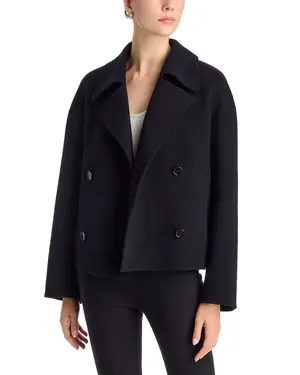 Theory Wool Blend Double Breasted Coat - Black
