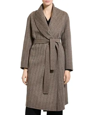 Theory Luxe Shawl Collar Wool And Cashmere Herringbone Coat