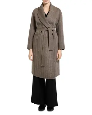Theory Luxe Shawl Collar Wool And Cashmere Herringbone Coat