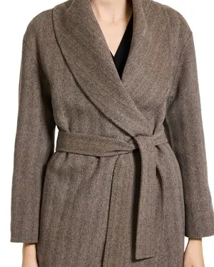 Theory Luxe Shawl Collar Wool And Cashmere Herringbone Coat