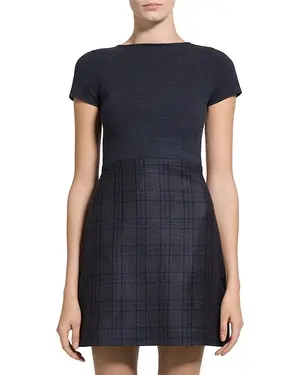 Theory Short Sleeve A-line Dress - Charcoal Multi