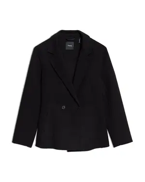 Theory Wool Blend Shaped Double Breasted Coat - Black