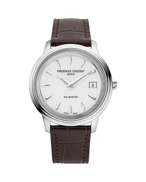 FREDERIQUE CONSTANT Solarmetre Moneta Leather Strap Watch, 39mm - White/navy