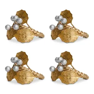 JULISKA Forest Walk Holly Winter Berries Napkin Rings, Set Of 4 - Gold