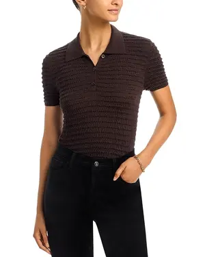 FRAME Smocked Silk Cotton Blend Polo