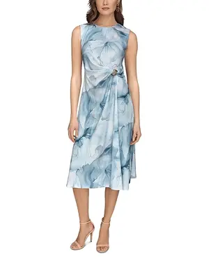 Donna Karan New York Printed Side Drape Midi Dress - Washed Indigo