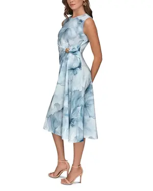 Donna Karan New York Printed Side Drape Midi Dress