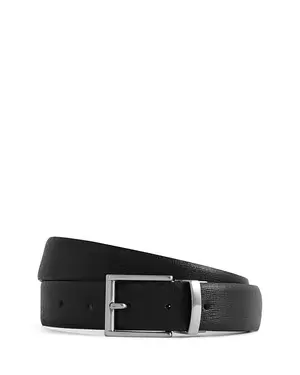REISS Ricky Saffiano/smooth Reversible Leather Belt - Black
