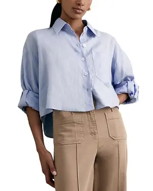 REISS Solena Linen Shirt - Blue