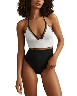 REISS Lattice Trim Colorblocked Swimsuit