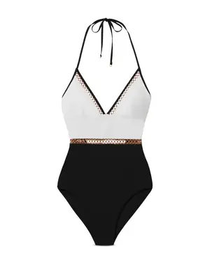 REISS Lattice Trim Colorblocked Swimsuit
