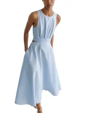 REISS Hazel Linen And Cotton Sleeveless Dress