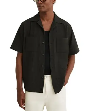 REISS Odessa Ribbed Pocket Short Sleeve Cuban Shirt - Green