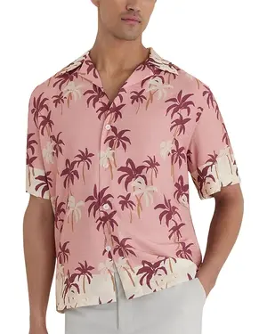 REISS Madrona Floral Print Short Sleeve Cuban Shirt - Pink