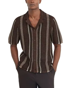 REISS Farin Crochet Cuban Shirt - Chocolate