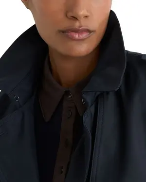 REISS Azura Hooded Double Breasted Trench Coat - Navy