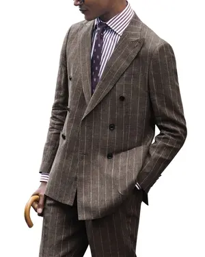 REISS Miramare Peak Lapel Pinstripe Double Breasted Linen Cotton Blazer