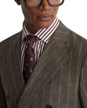 REISS Miramare Peak Lapel Pinstripe Double Breasted Linen Cotton Blazer