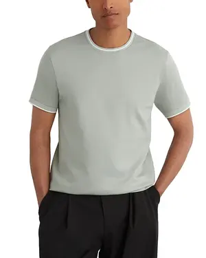 REISS Ainsley Tailored Fit Contrast Tipping Short Sleeve Tee - Light Sage