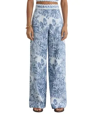 REISS Mila Linen Ric Rac Trim Pants