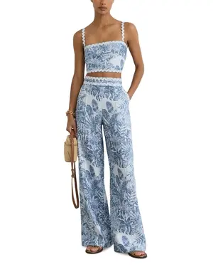 REISS Mila Linen Ric Rac Trim Pants