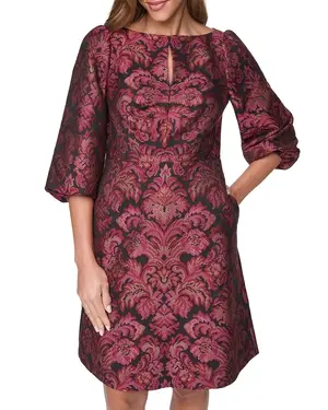 Eliza J Printed Ruched Front Balloon Sleeve A Line Dress